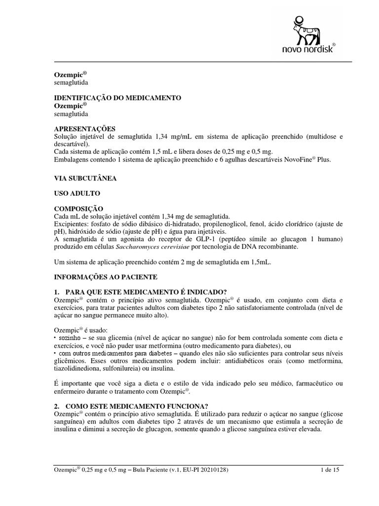 Ozempic 1.5mL 0.25mg 0.5mg Bula Paciente | PDF | Diabetes | Hipoglicemia