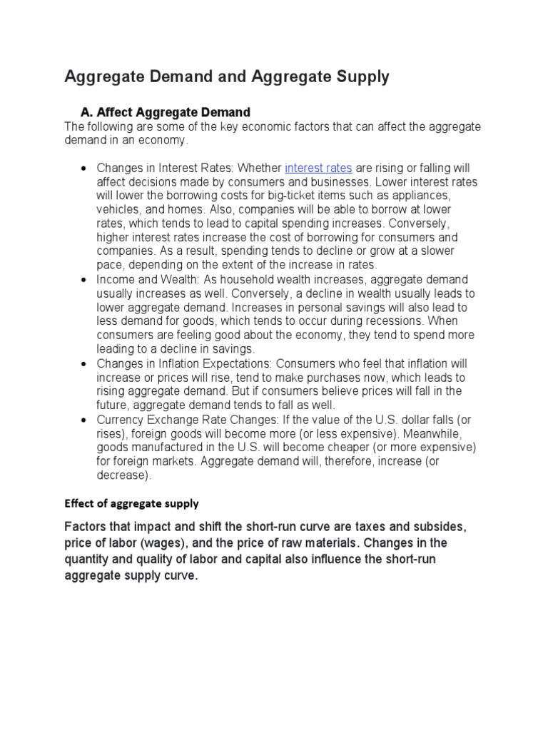 Aggregate Demand and Aggregate Supply | PDF | Consumption (Economics ...