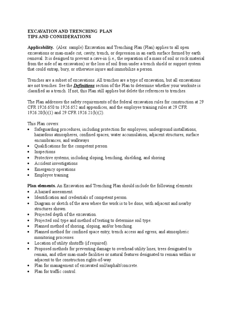 Excavation and Trenching Safety Plan | PDF | Trench | Occupational ...