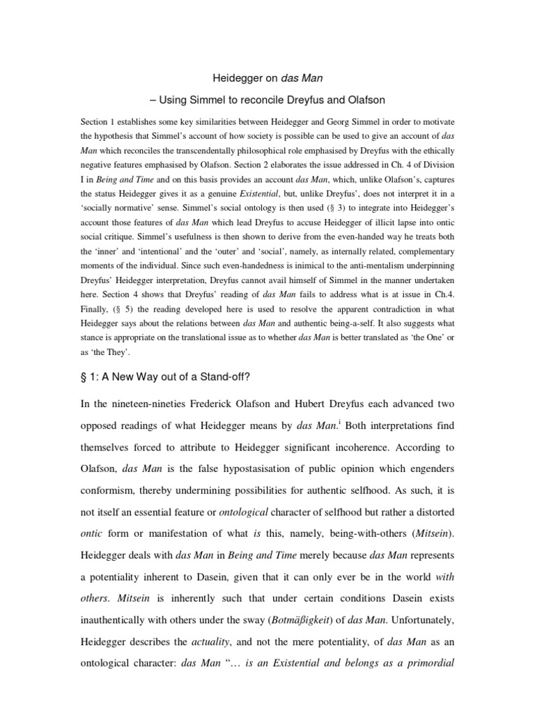Reconciling Dreyfus and Olafson on das Man | PDF | Being And Time ...