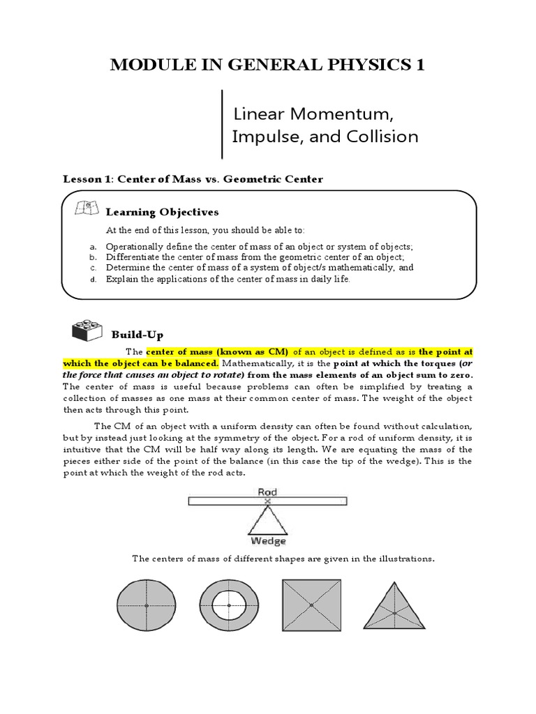 Module in General Physics 1: Linear Momentum, Impulse, and Collision ...