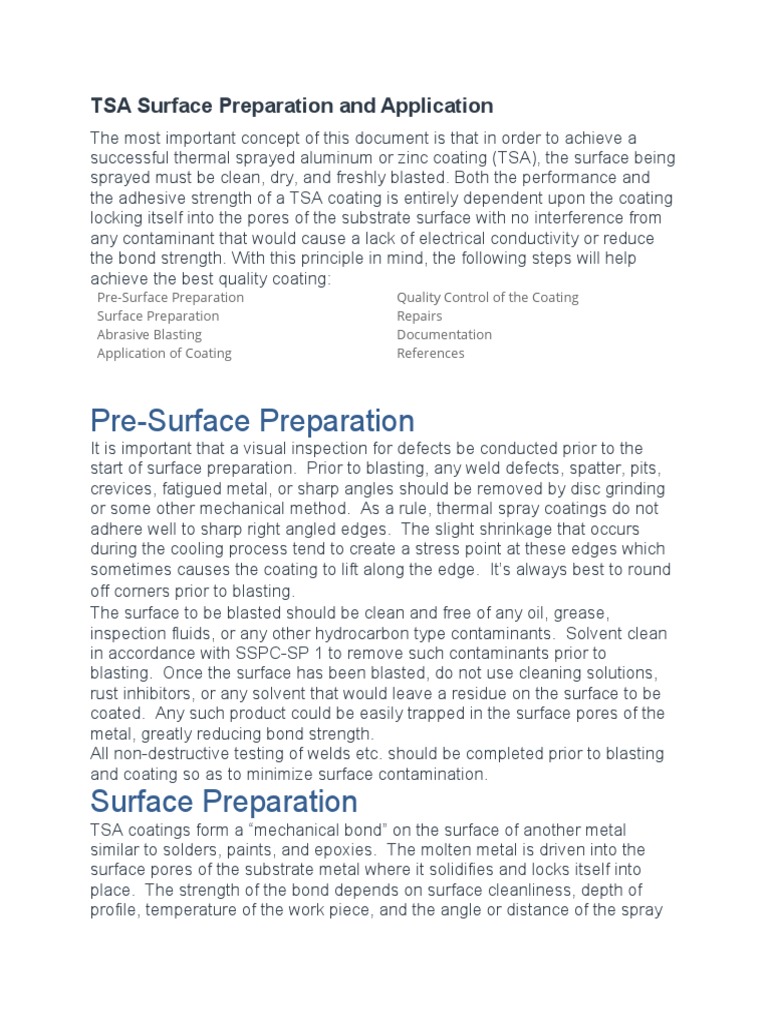 TSA Surface Preparation and Application | PDF | Construction | Welding