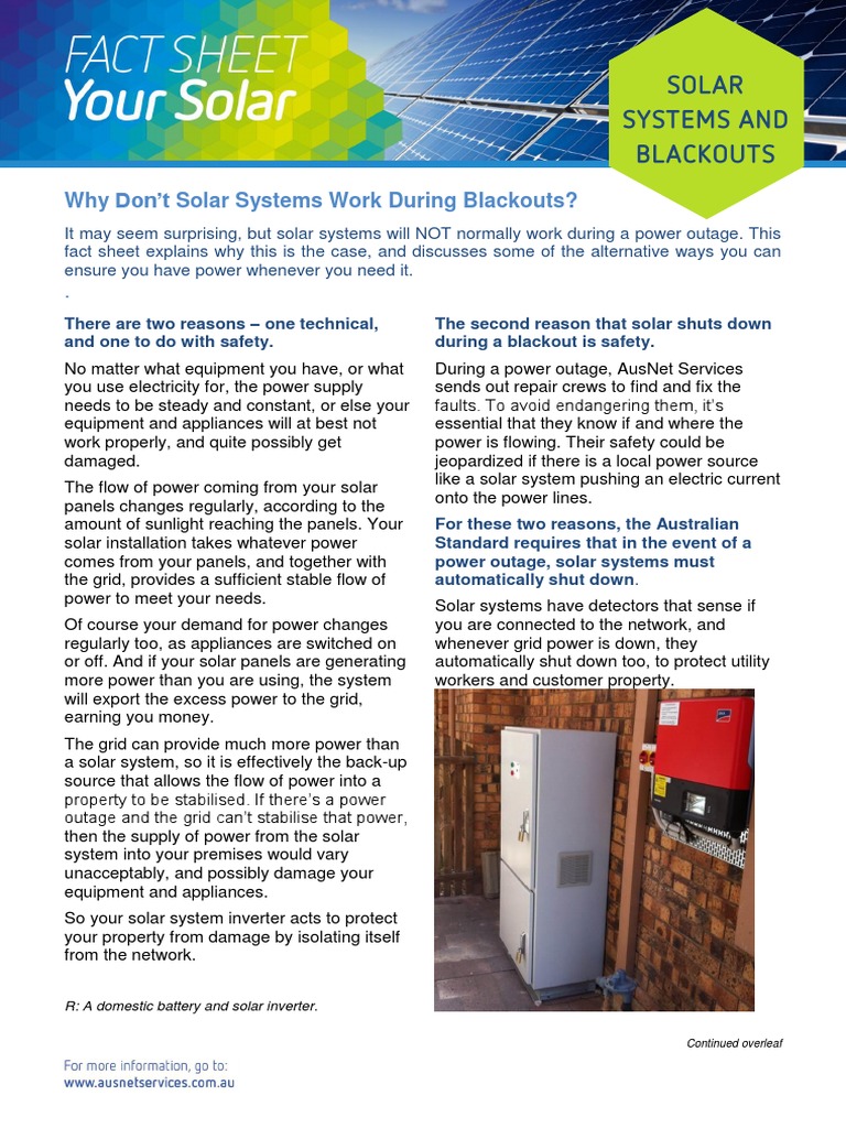 Solar Systems and Blackouts Fact Sheet | PDF | Electrical Grid | Power ...