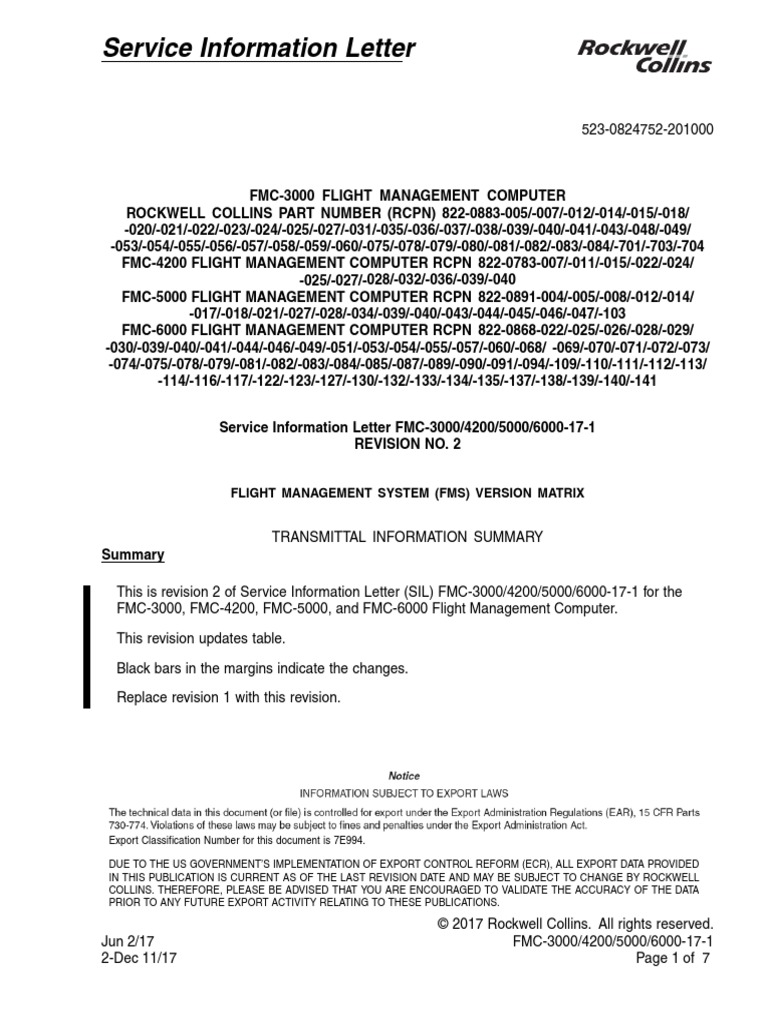 Service Information Letter: Flight Management System (FMS) Version ...