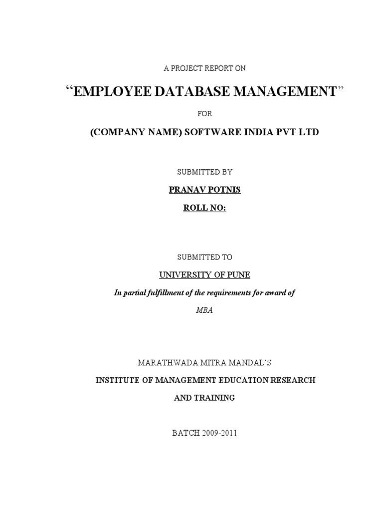 Employee Database Management": (Company Name) Software India PVT LTD ...