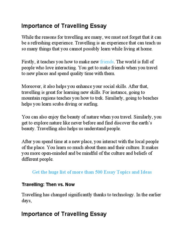 Importance of Travelling Essay: Friends | PDF | Cognition