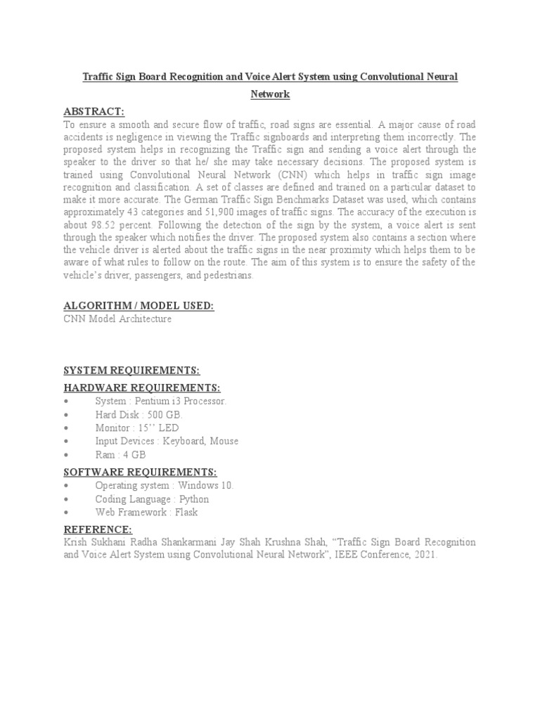 Traffic Sign Board Recognition and Voice Alert System Using ...