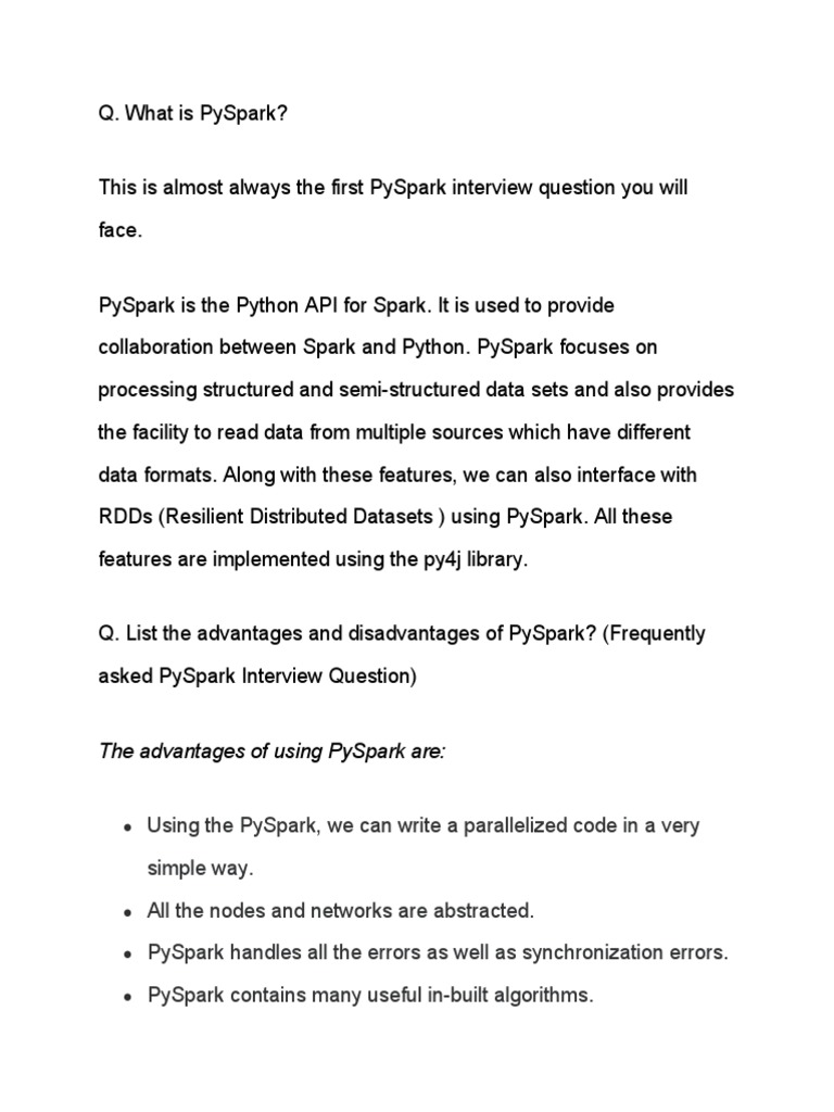 PYSPARK Interview Questions | PDF | Apache Spark | Apache Hadoop