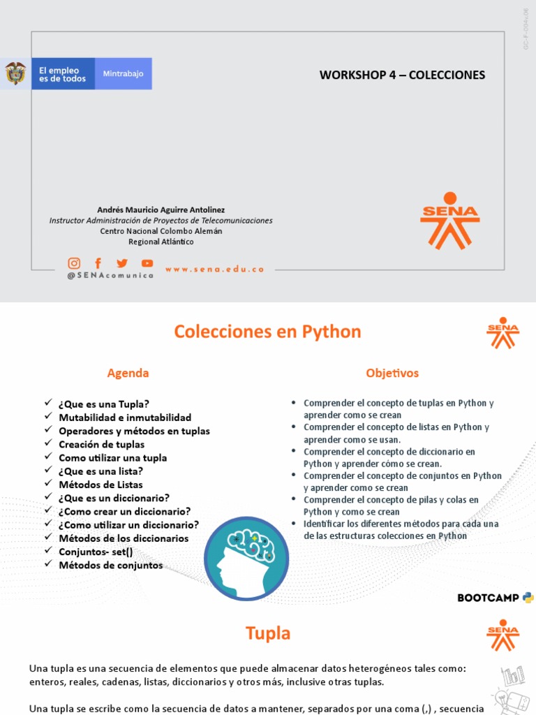 Workshop 4 - Colecciones | PDF | Python (lenguaje de programación) | Diccionario