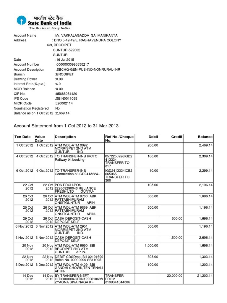 Model Bank Statement | PDF | Automated Teller Machine | Economies