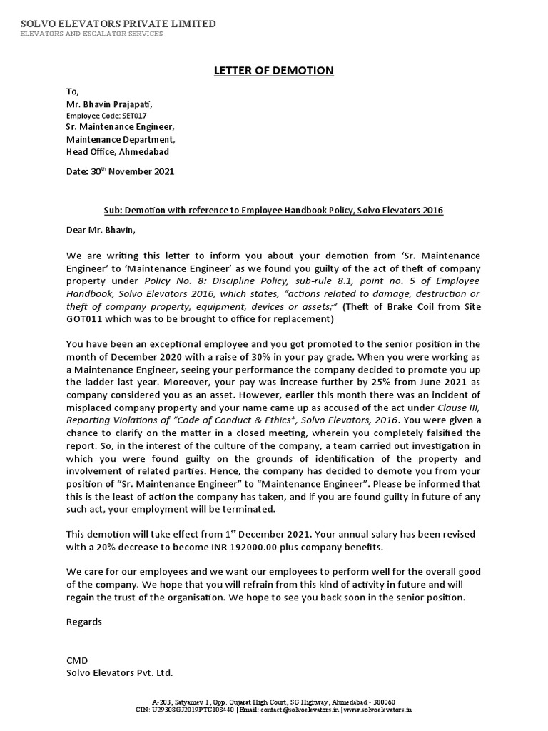 Demotion Letter Due To Bad Performance | Download Free PDF | Justice ...