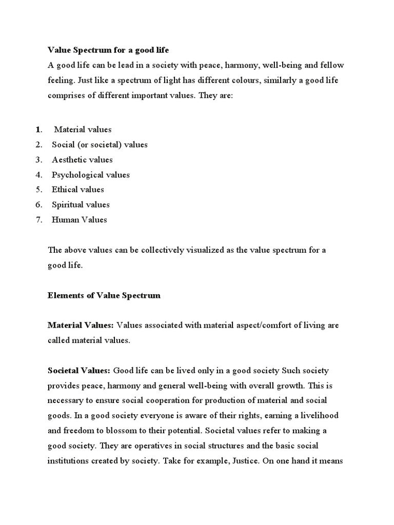 Value Spectrum For A Good Life | PDF | Value (Ethics) | Spirituality