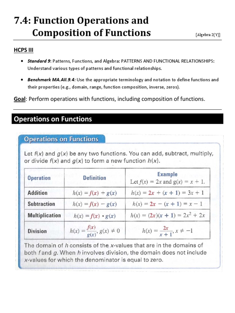 7 4 Function Operations And Composition Of Functions Pdf Function Mathematics
