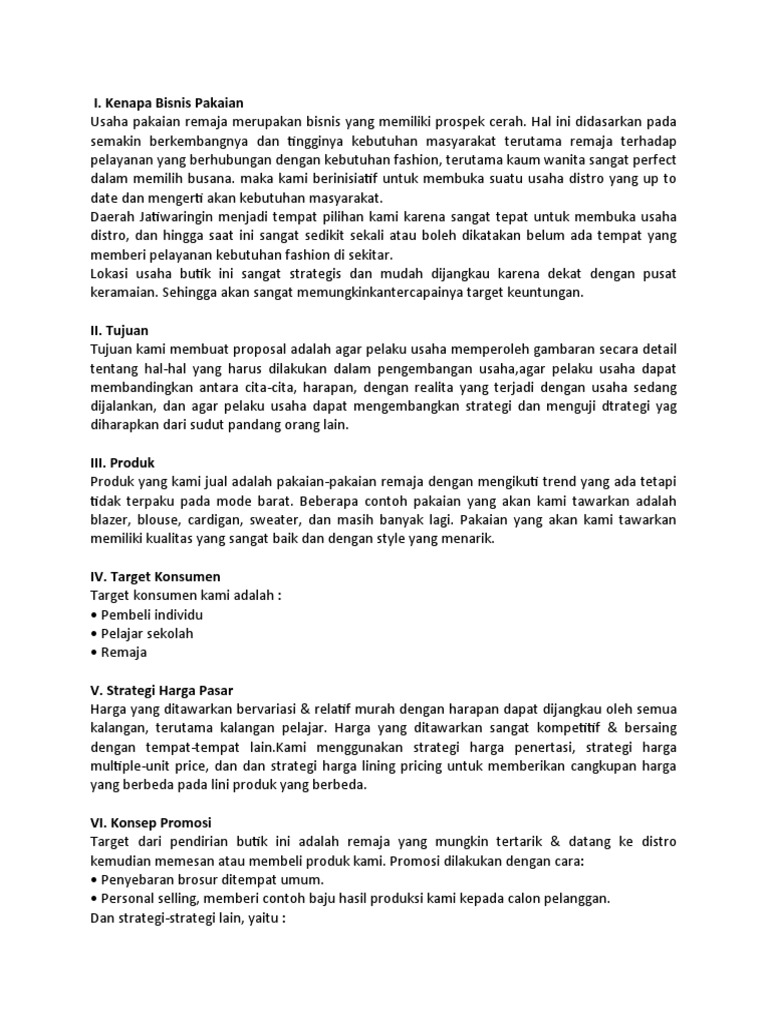 Proposal Bidang Pakaian | PDF