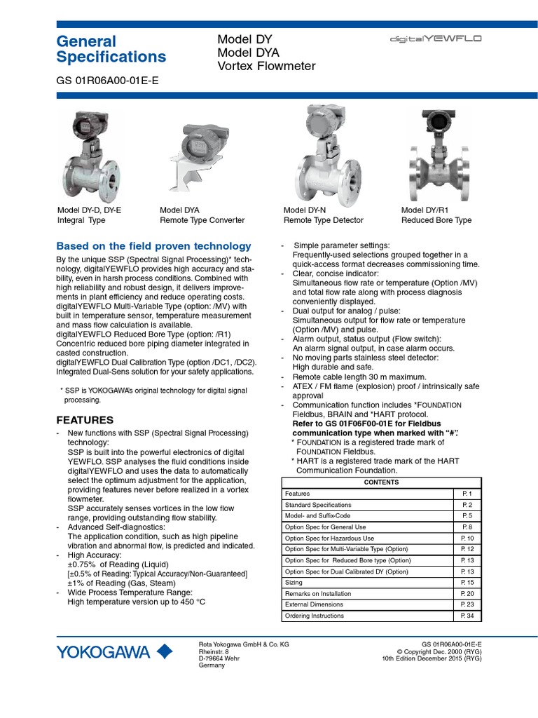 General Specifications: Model DY Model DYA Vortex Flowmeter | PDF ...