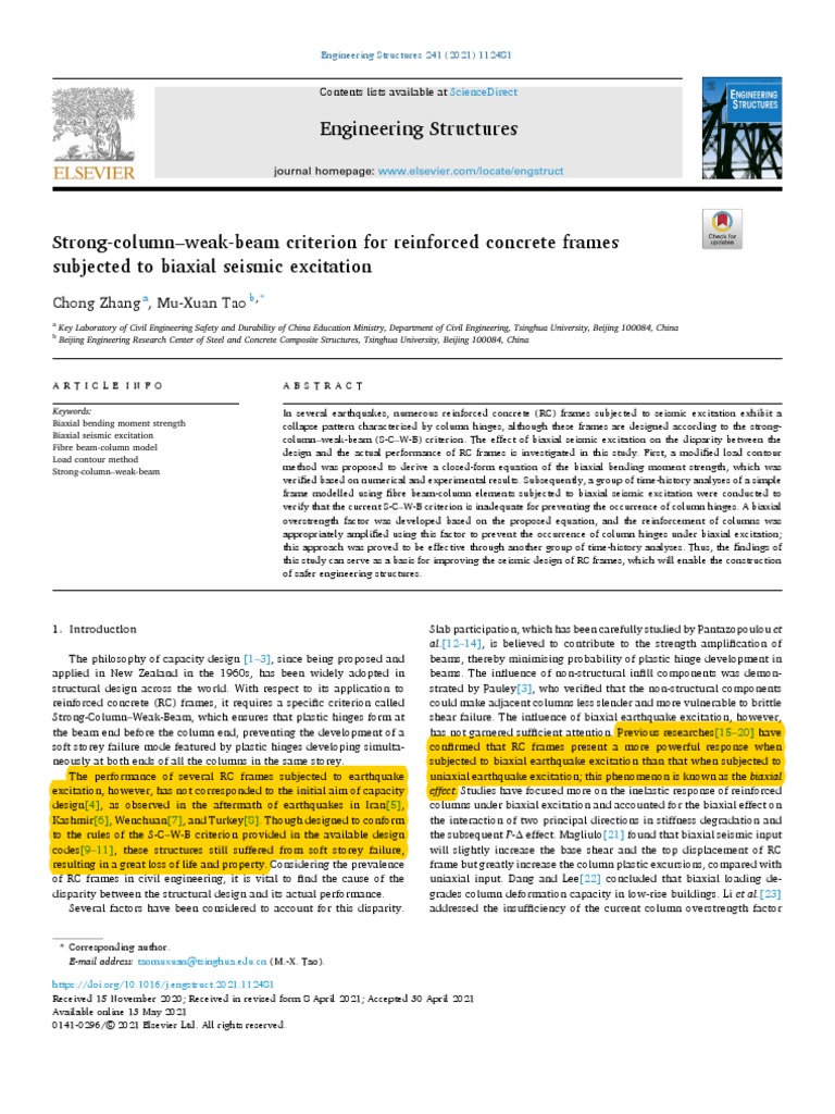 Strong-Column-Weak-Beam Criterion For Reinforced Concrete Frames ...