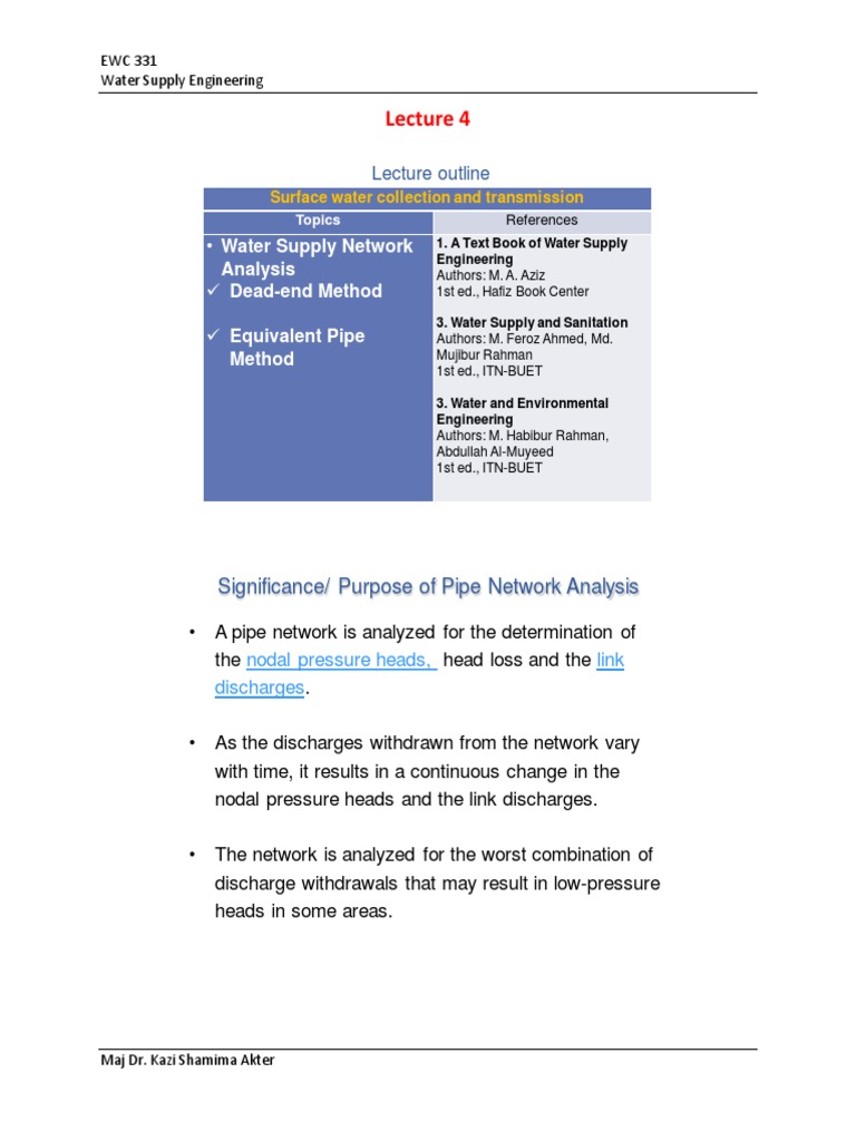 Water Supply Network Dead-End Method Equivalent Pipe: Analysis | PDF | Water Supply | Water