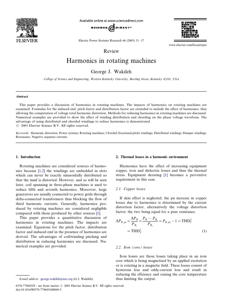 Harmonics in Rotating Machines Analysis | PDF | Electric Generator ...