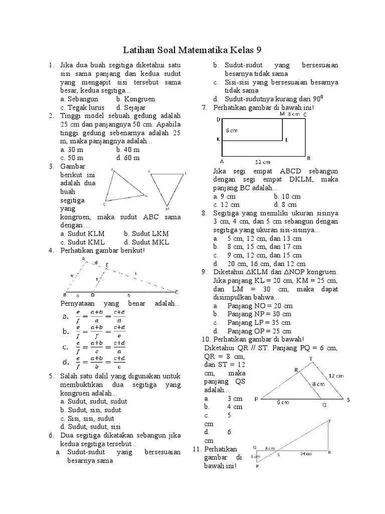 Latihan Soal Matematika Kelas 9 | PDF