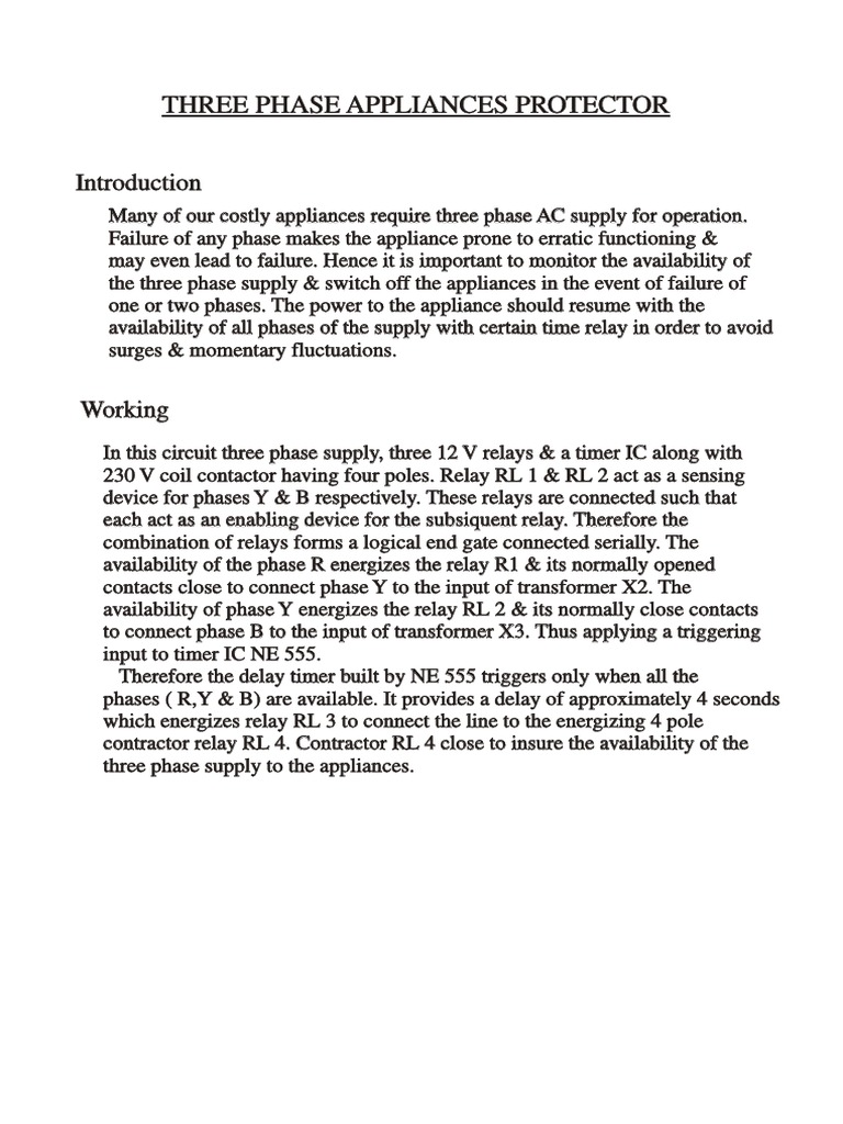 Three Phase Appliances Protector | PDF | Relay | Electronics