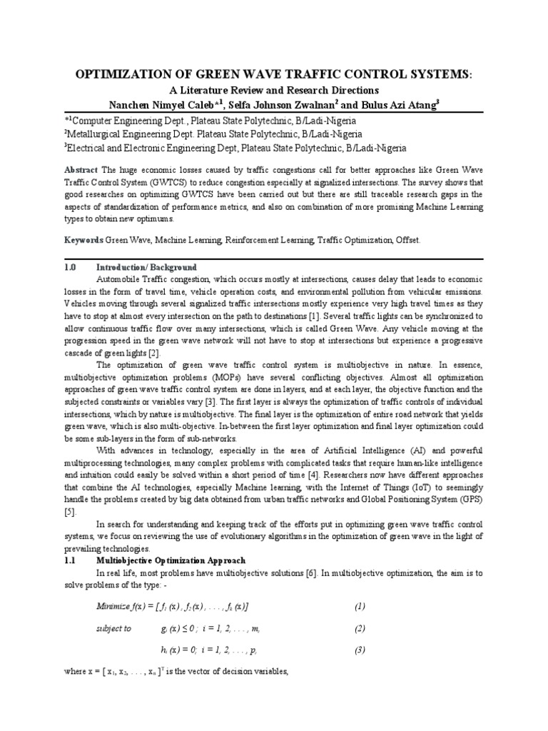 Optimization of Greenwave Traffic Control Systems: A Literature Review ...