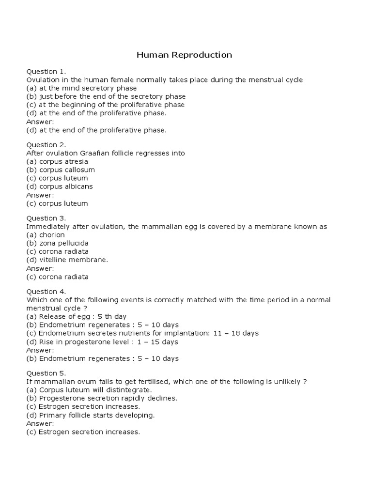Human Reproduction MCQs I | PDF | Menstrual Cycle | Gonadotropin