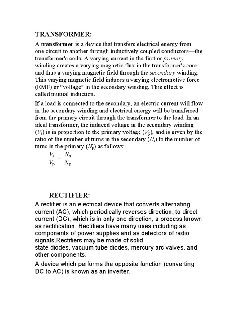 Transformer:: S P S P | PDF | Transformer | Rectifier