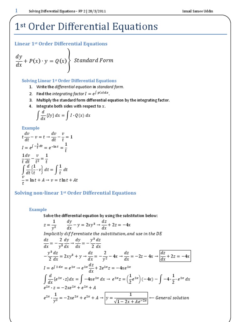 Linear 1 Order Differential Equations | Download Free PDF | Differential Equations | Equations