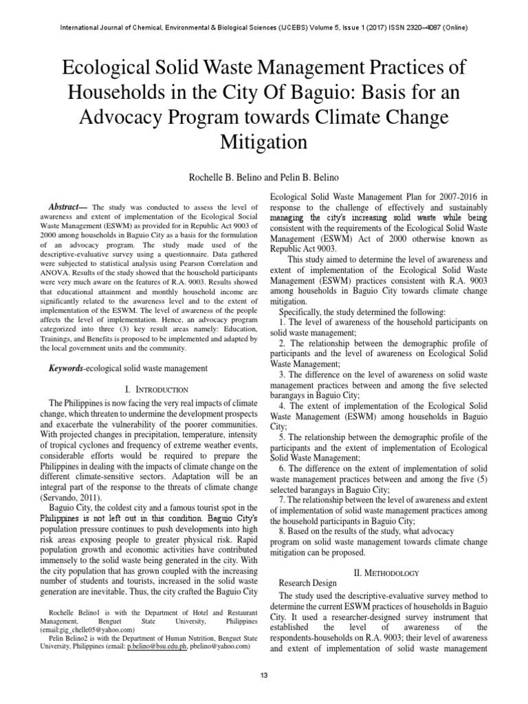 Baguio City Waste Management Awareness Study | PDF | Reuse | Recycling