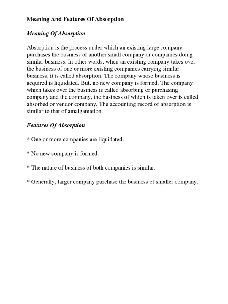 Meaning and Features of Absorption | PDF | Consolidation (Business ...