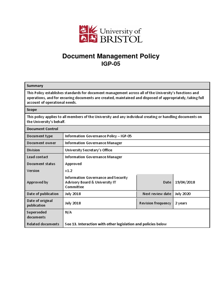 Document Management Policy | PDF | Records Management | Computer File