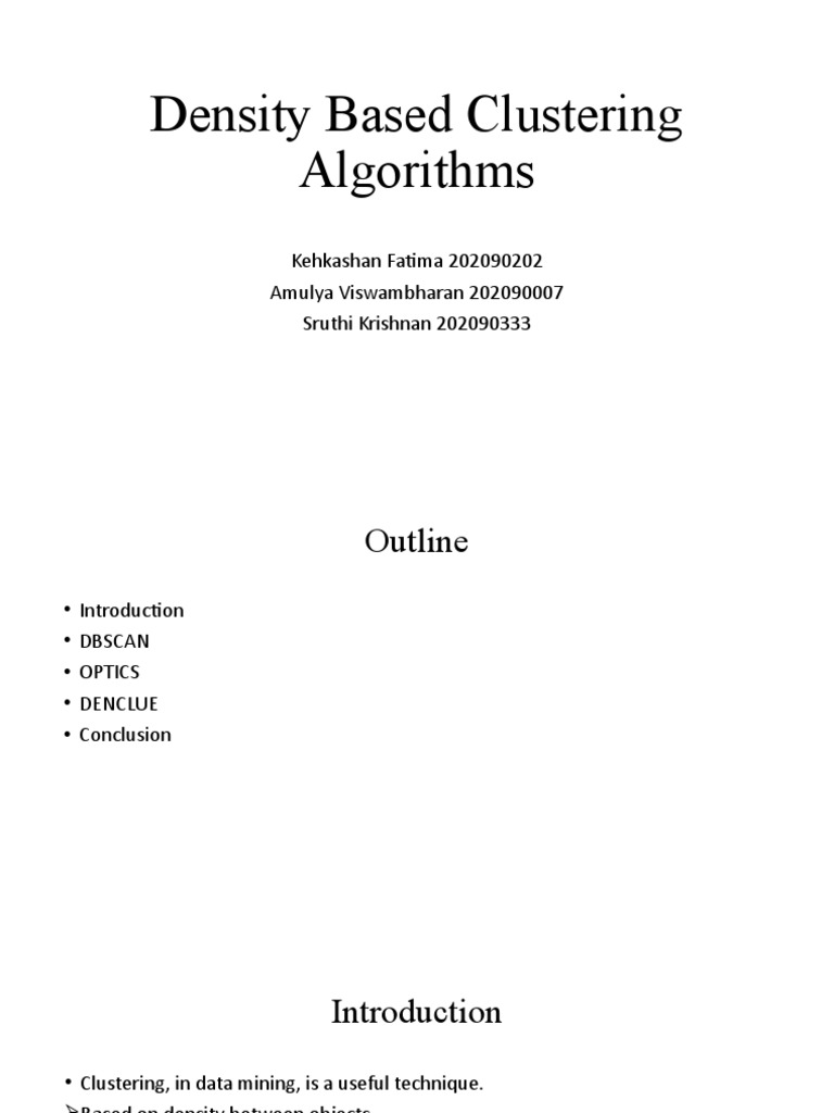 Density Based Clustering Algorithm Pdf Cluster Analysis Statistics