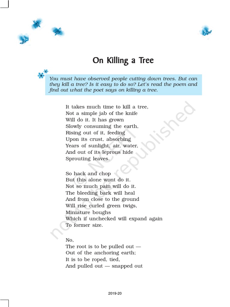 NCERT Book For Class 9 English Poem On Killing A Tree | PDF | Trees