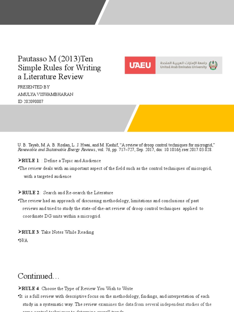 Ten Simple Rules For Writing A Literature Review | PDF