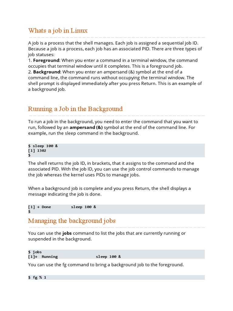 Whats A Job in Linux: $ Sleep 100 & (1) 1302 $ | PDF | Computing ...