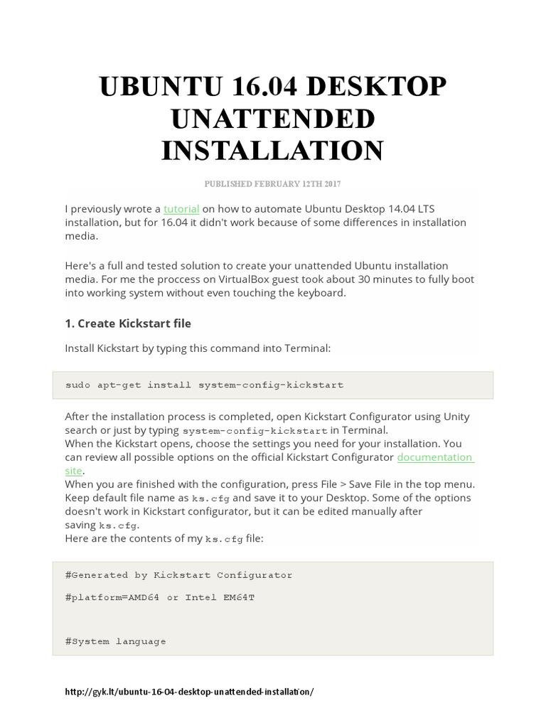Ubuntu 16.04 Desktop Unattended Installation | PDF | Booting | Computer ...