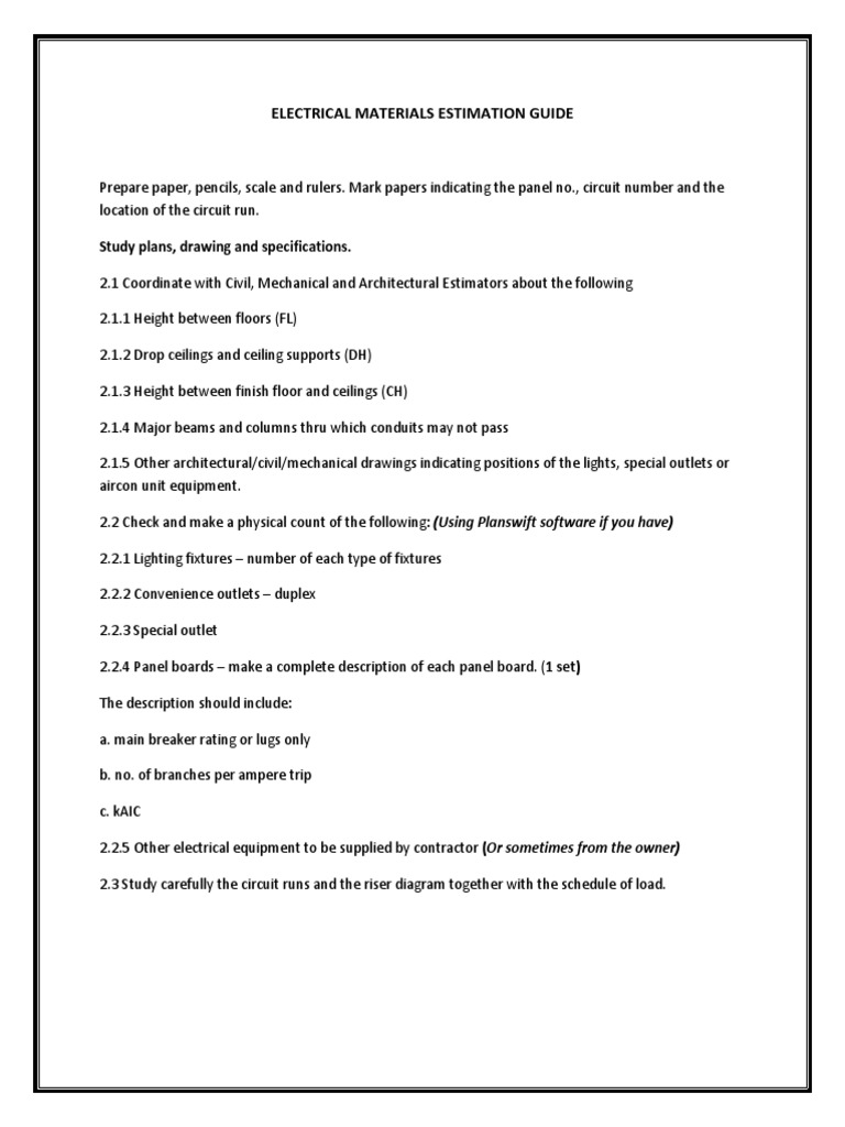 Electrical Materials Estimation Guide | PDF | Manufactured Goods ...