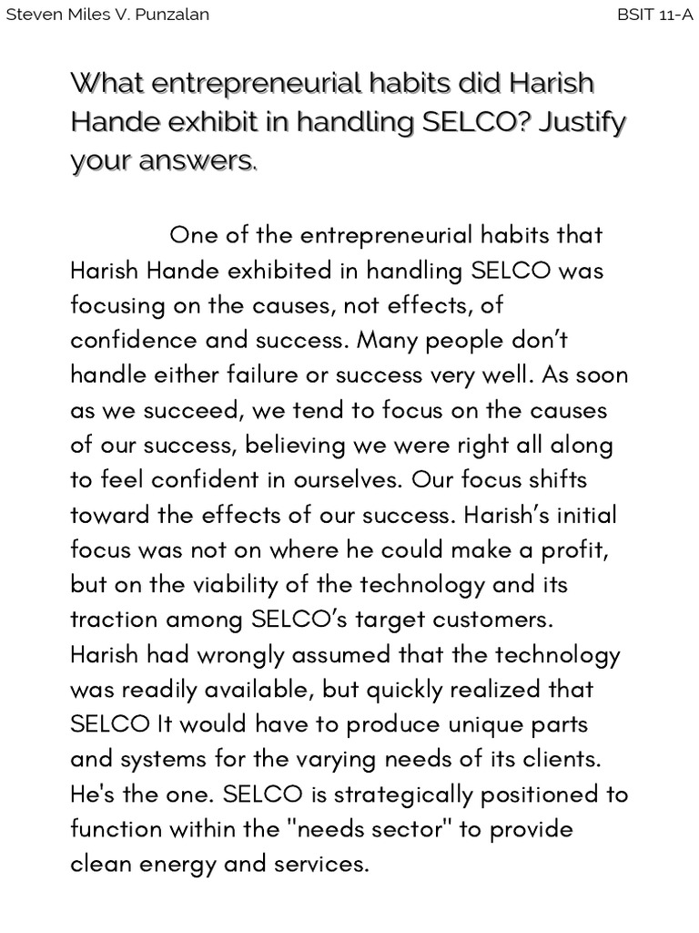 What Entrepreneurial Habits Did Harish Hande Exhibit in Handling SELCO ...