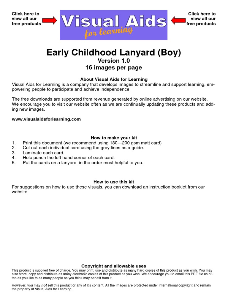 VisualAids EarlyChildhood Lanyard Boy 16 Images Per Page | PDF ...