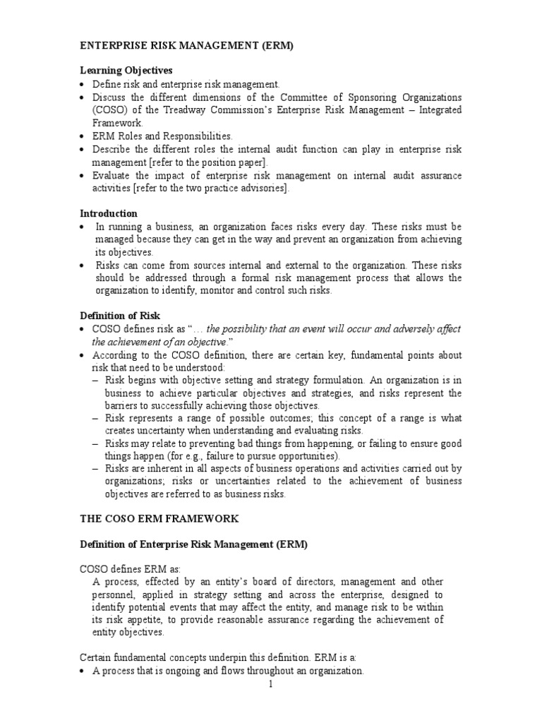Enterprise Risk Management | PDF | Internal Audit | Risk