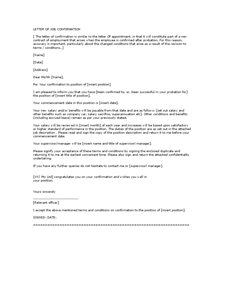 Confirming the New Terms: A Letter Confirming an Employee's Permanent ...