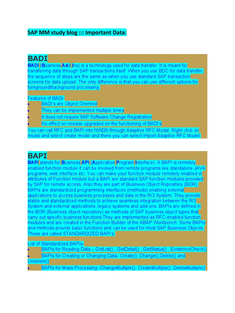 SAP MM Study Blog::: Important Data:: BADI (Business Add Ins) Is A Technology Used For Data ...