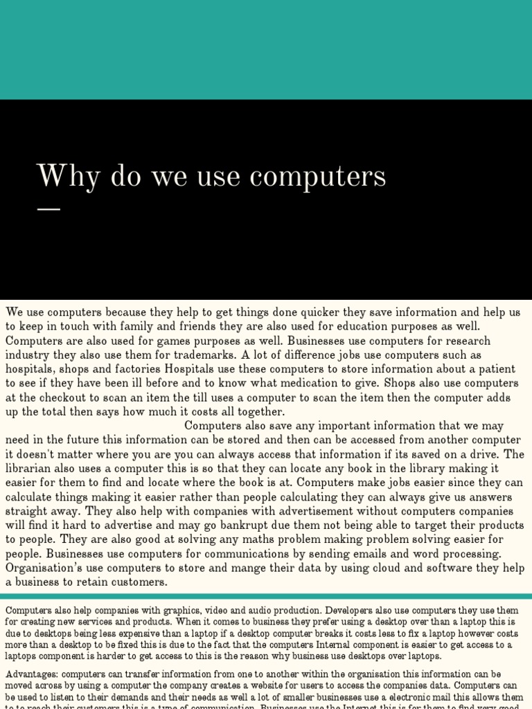 Reasons for Using Computers Today | PDF | Laptop | Desktop Computer