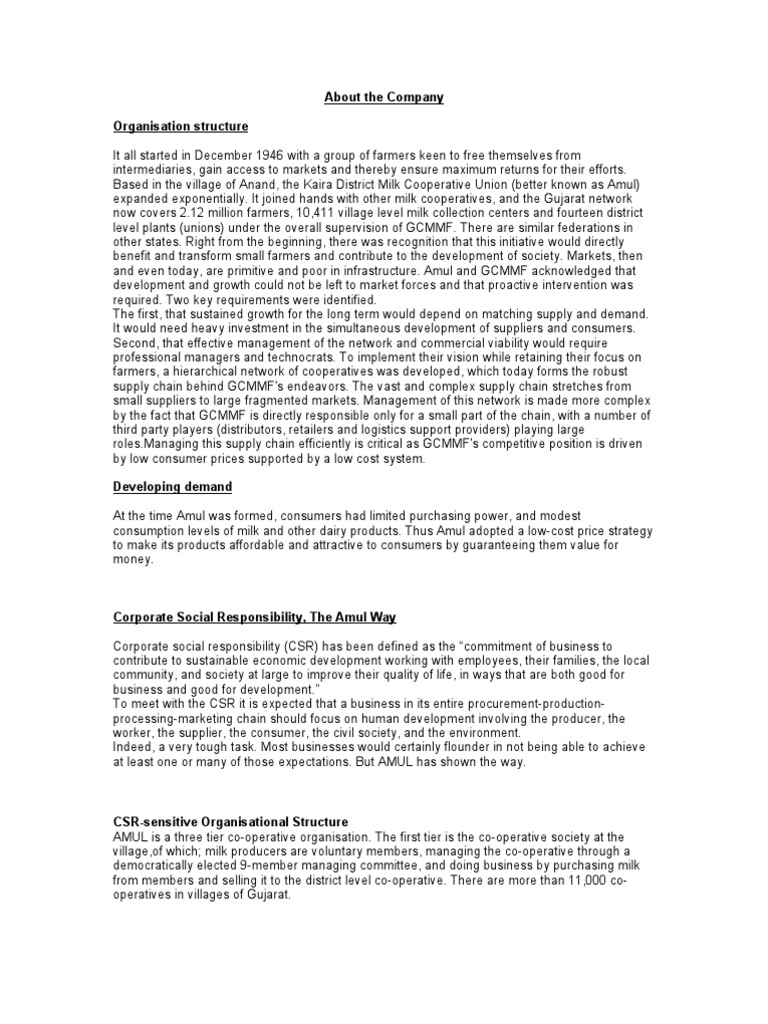 Amul | PDF | Cooperative | Corporate Social Responsibility