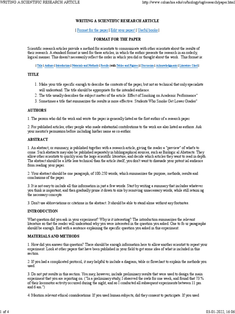 Writing A Scientific Research Article: Format For The Paper Edit Your ...