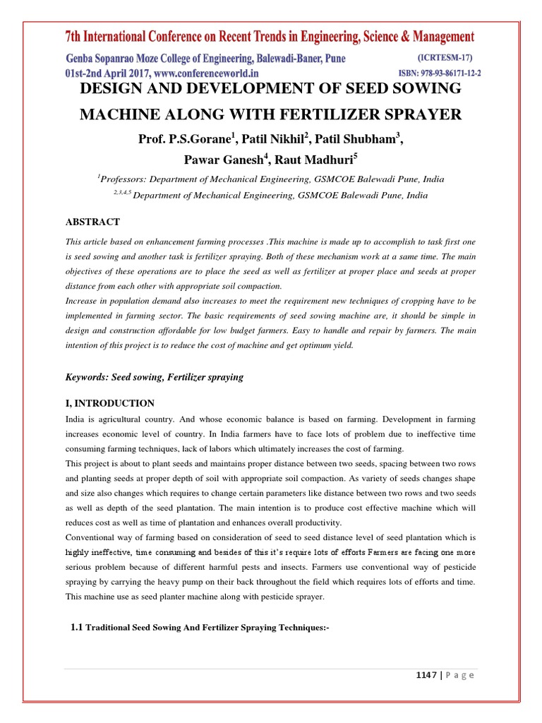 Design and Development of Seed Sowing Machine Along With Fertilizer ...