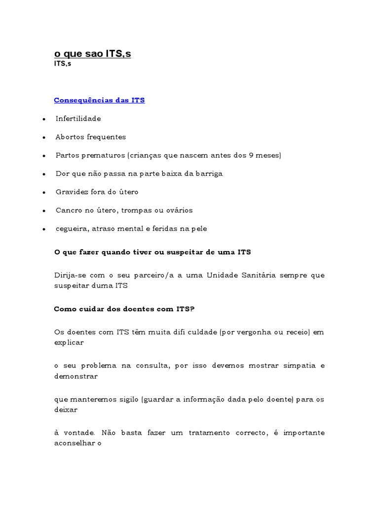 O Que Sao ITS | PDF | Infecção sexualmente transmissível | Relação sexual