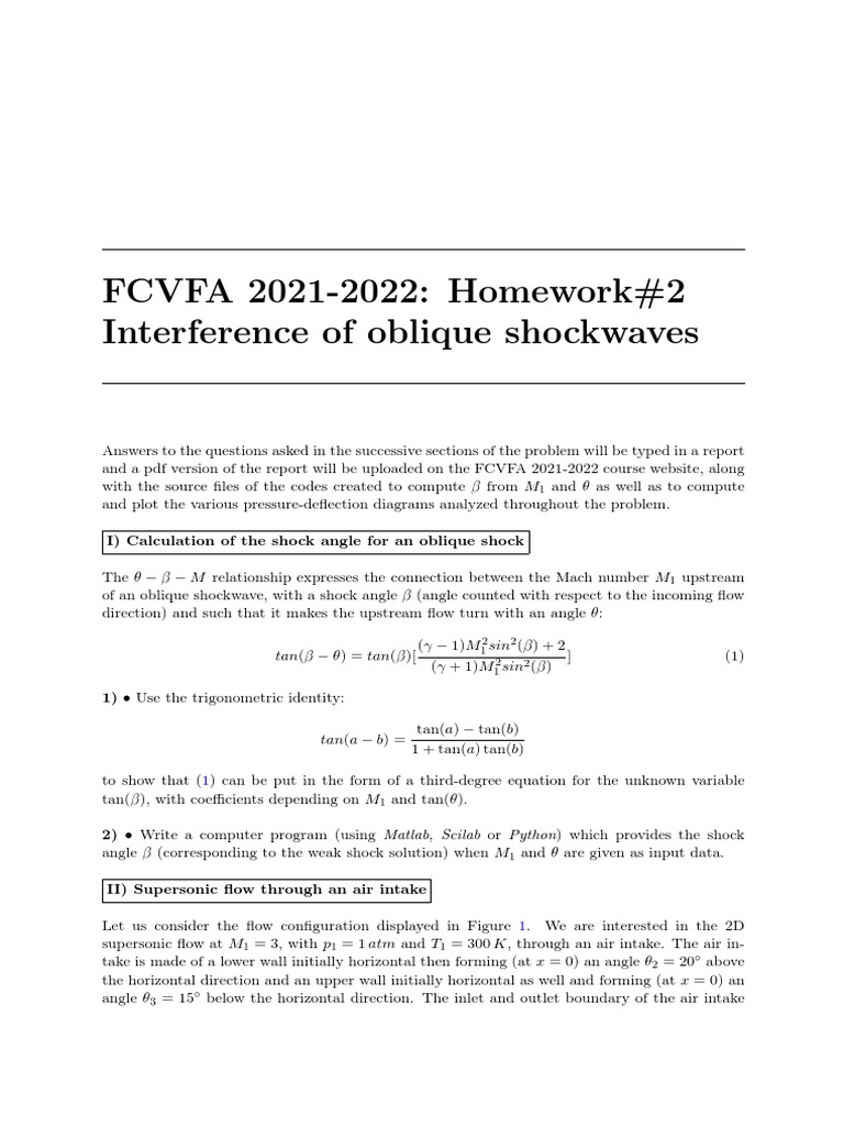 FCVFA 2021-2022: Homework#2 Interference of Oblique Shockwaves | PDF | Shock Wave | Mechanical ...
