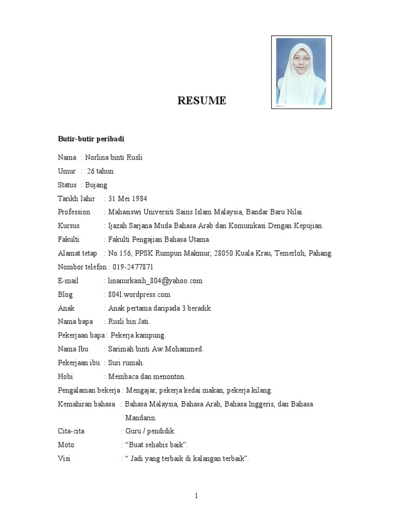 Resume: Butir-Butir Peribadi | PDF