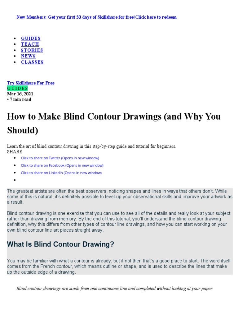 How To Make Blind Contour Drawings (And Why You Should) | PDF | Drawing ...